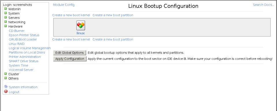 Linux Bootup Configuration Webmin Documentation