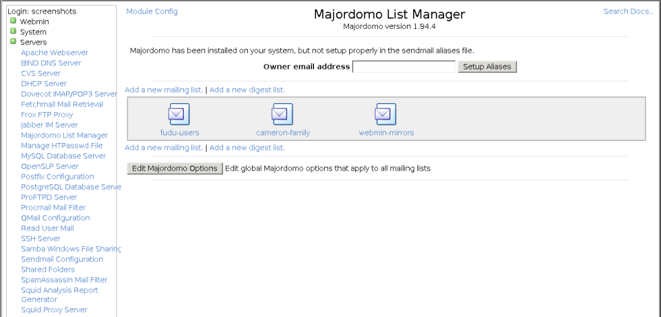 Majordomo List Manager Webmin Documentation 