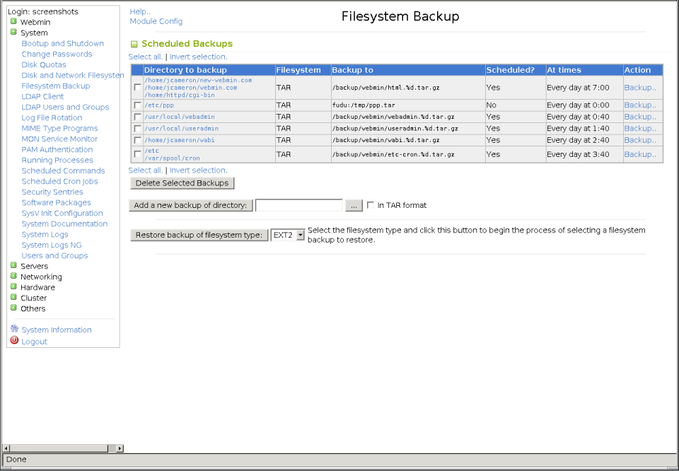 Filesystem Backup - Webmin Documentation Filesystem Backup - Webmin Documentation